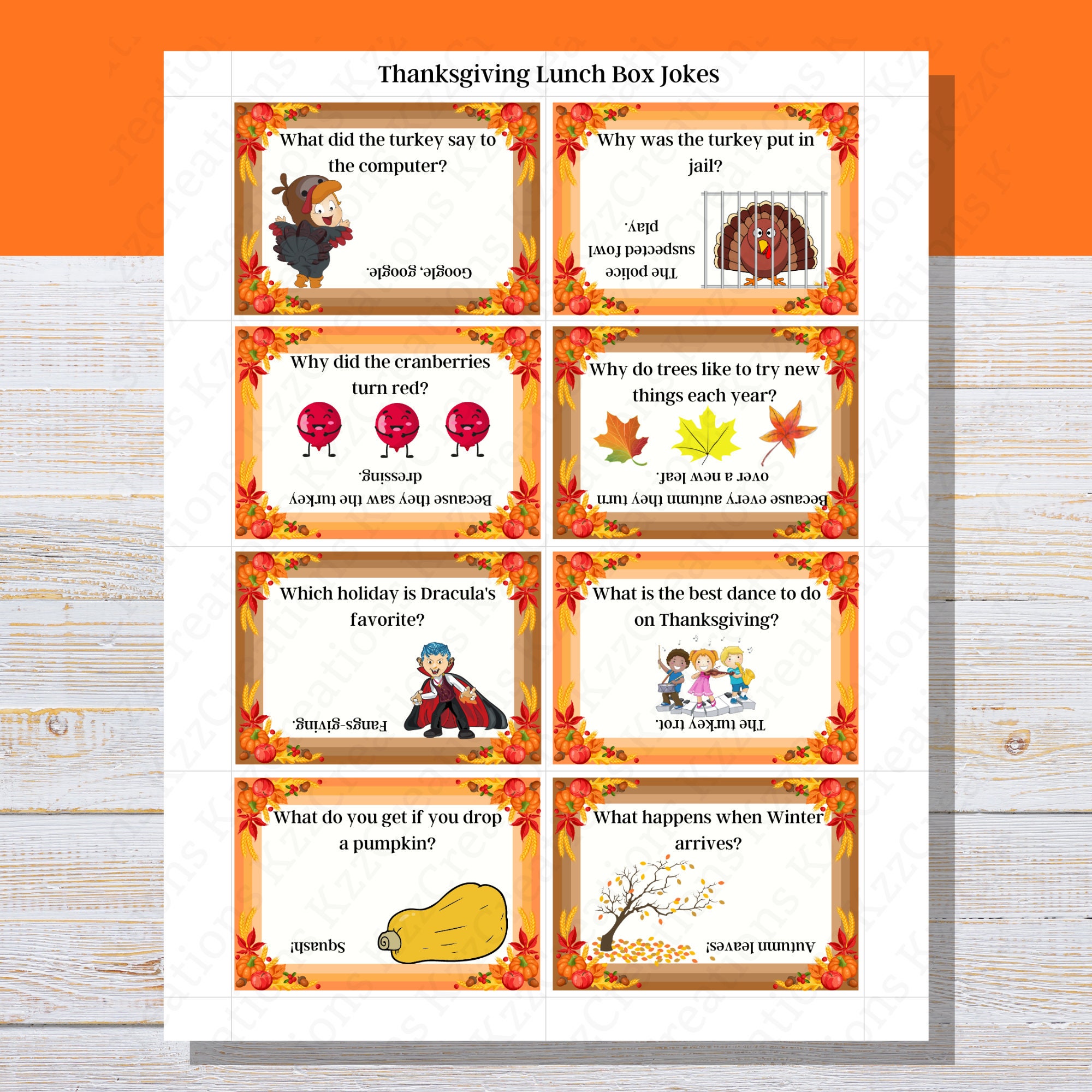 Thanksgiving Lunch Box Jokes Notes for Kids Fall/autumn - Etsy