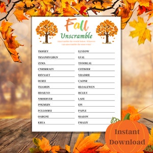Fall Unscramble Game Printable Autumn Game Fall Riddles - Etsy
