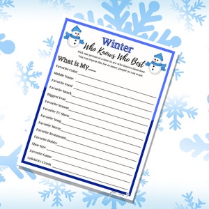 Winter Who Knows Who Best, Game for Adults, Winter Game, Holiday Party ...