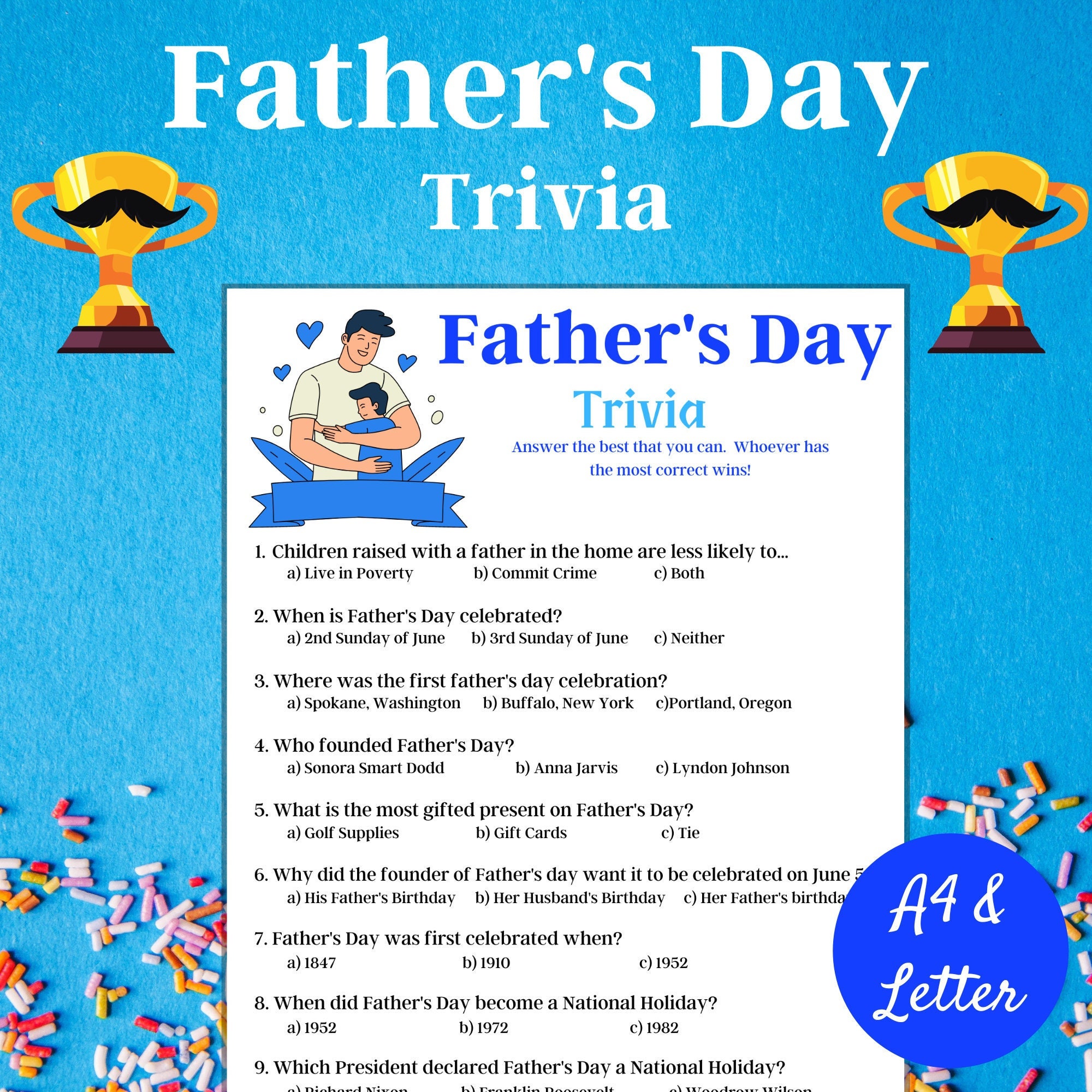 Father's Day Trivia Game Printable Family Game Virtual - Etsy