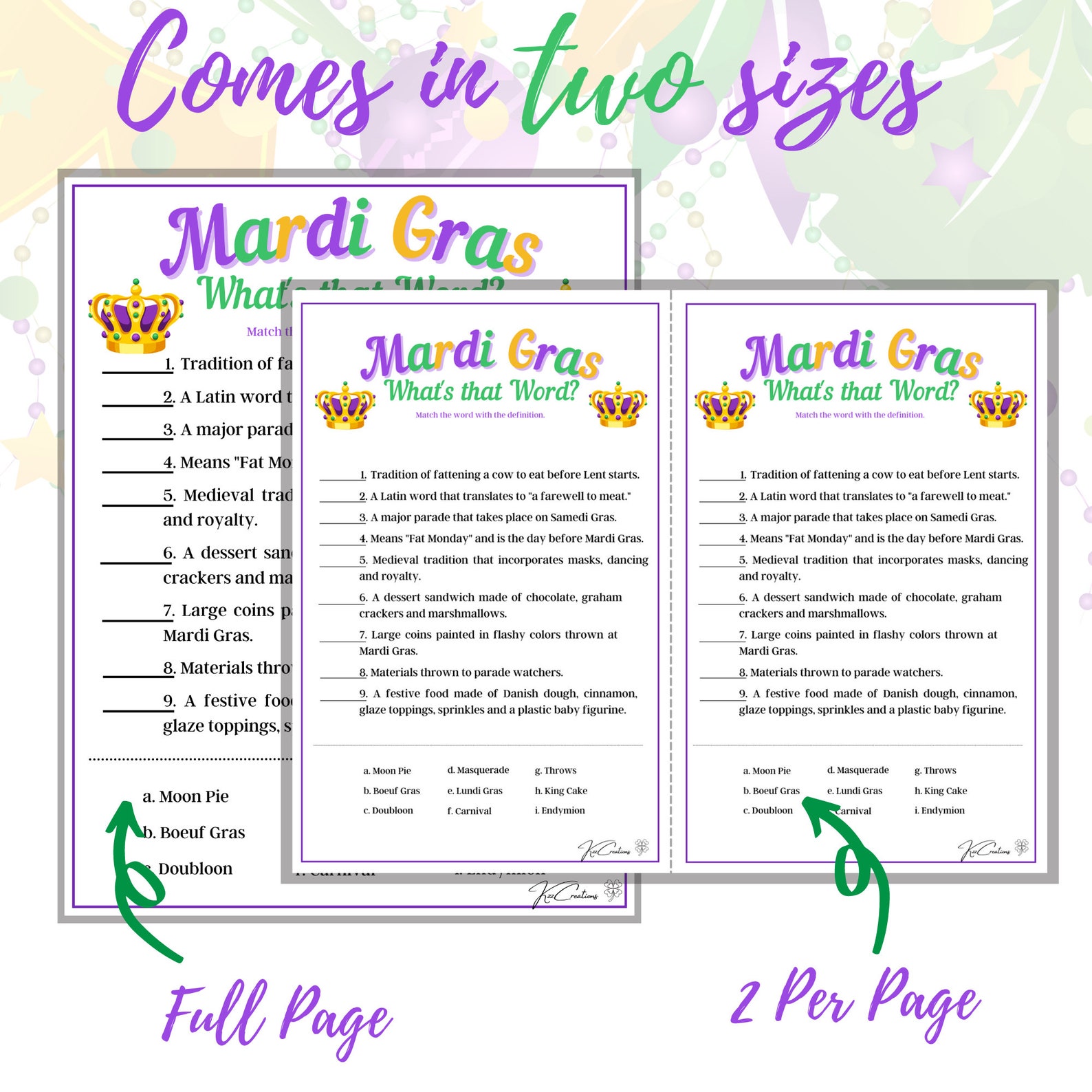Mardi Gras Game What's That Word Family Game Mardi - Etsy
