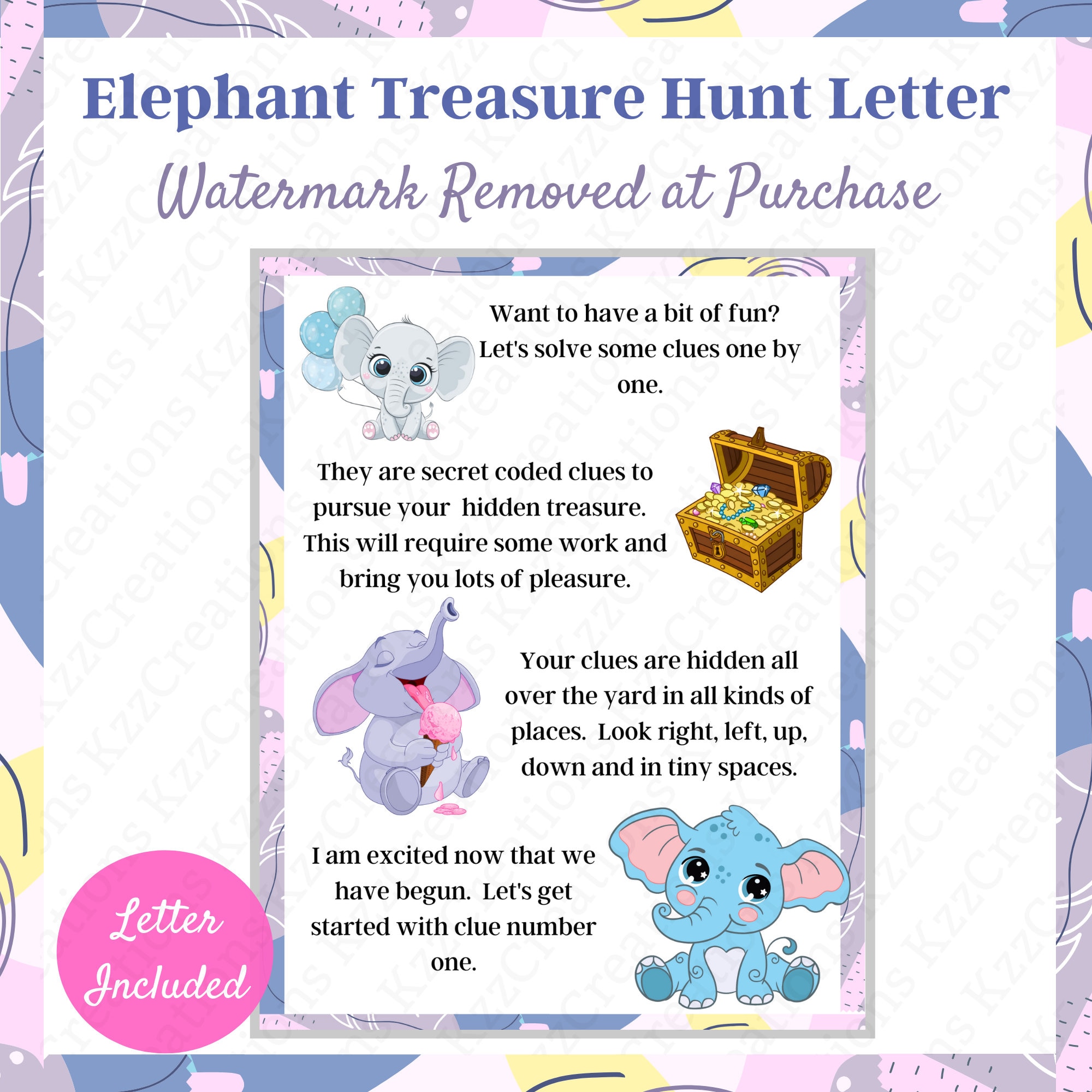 Elephant Treasure Hunt for Older Kids, Outdoor Clues (PDF Pattern) - Etsy