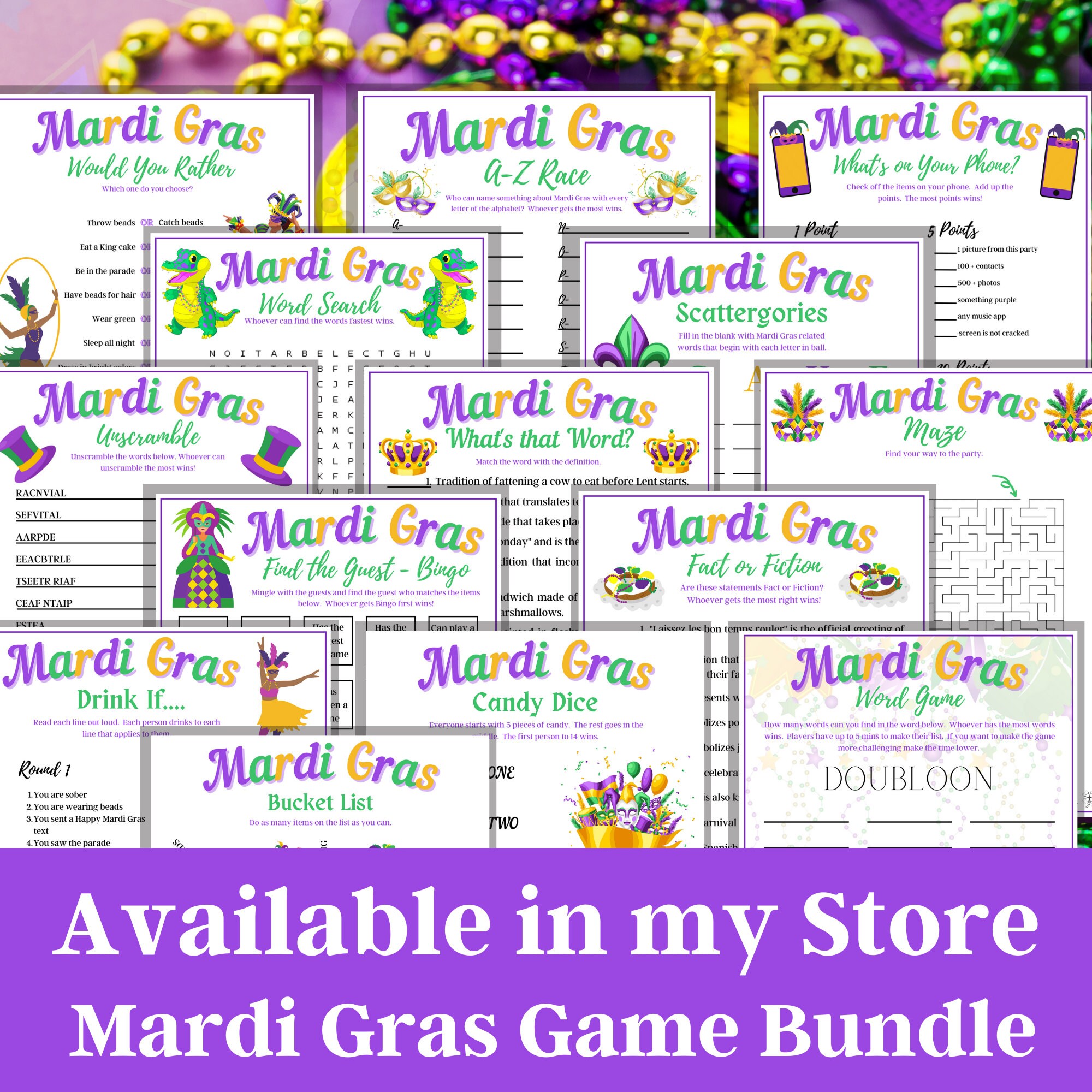 Mardi Gras Game What's That Word Family Game Mardi - Etsy
