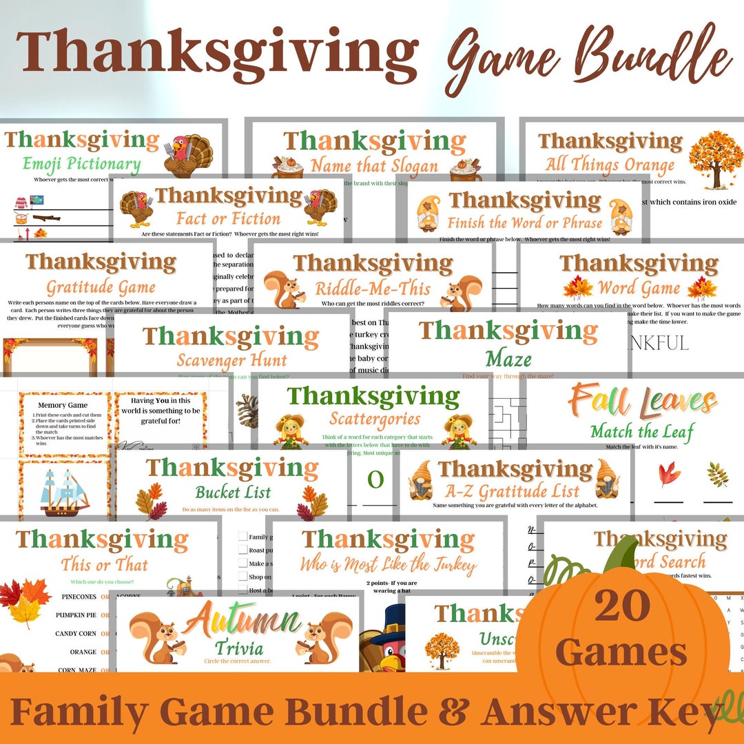 Thanksgiving Game Bundle, 20 Printable Games, Thanksgiving Activities ...