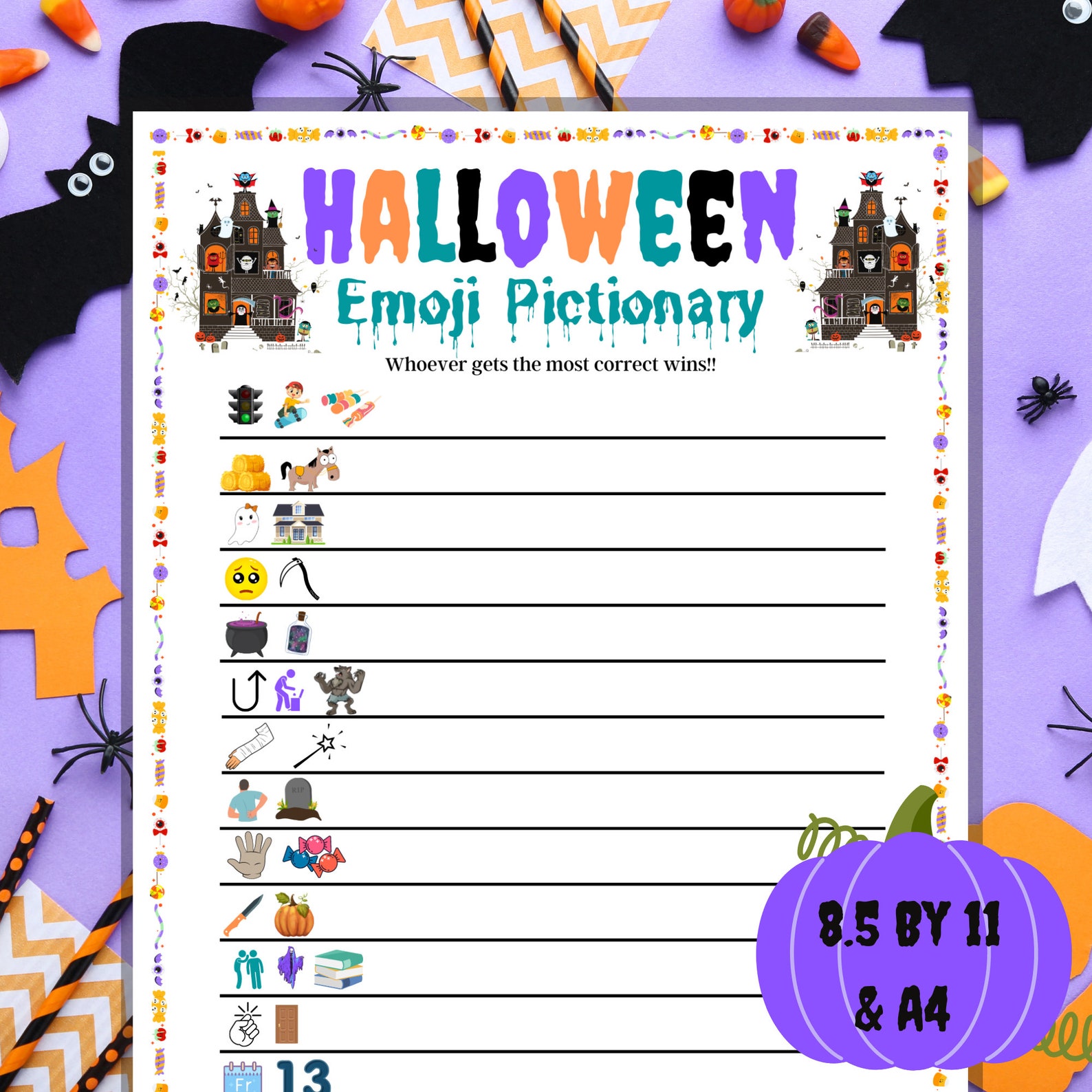 Halloween Emoji Pictionary Game Game for Kids Game for - Etsy