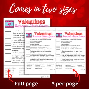 Valentine's Day Game Movie Quotes, Printable Family Game, Virtual Party ...