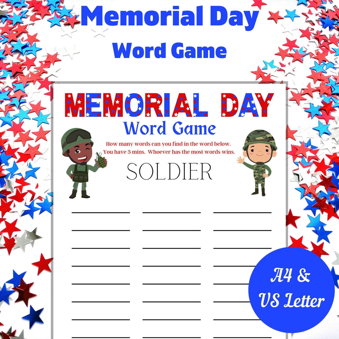Memorial Day Word Game, Printable Family Game, Game for Kids, Game for ...