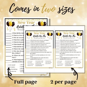 New Years Eve Riddle-me-this, Printable NYE Game, Activity for Families ...