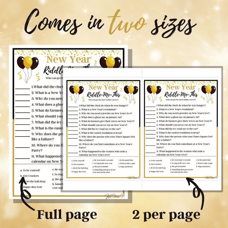 New Years Eve Riddle-me-this Printable NYE Game Activity for - Etsy