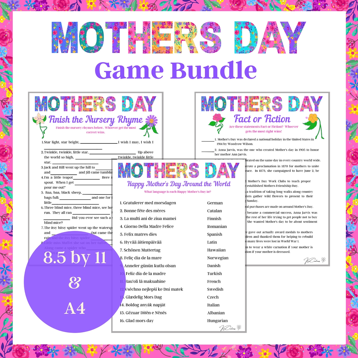Mother's Day Games Printable Family Games 12 Game - Etsy