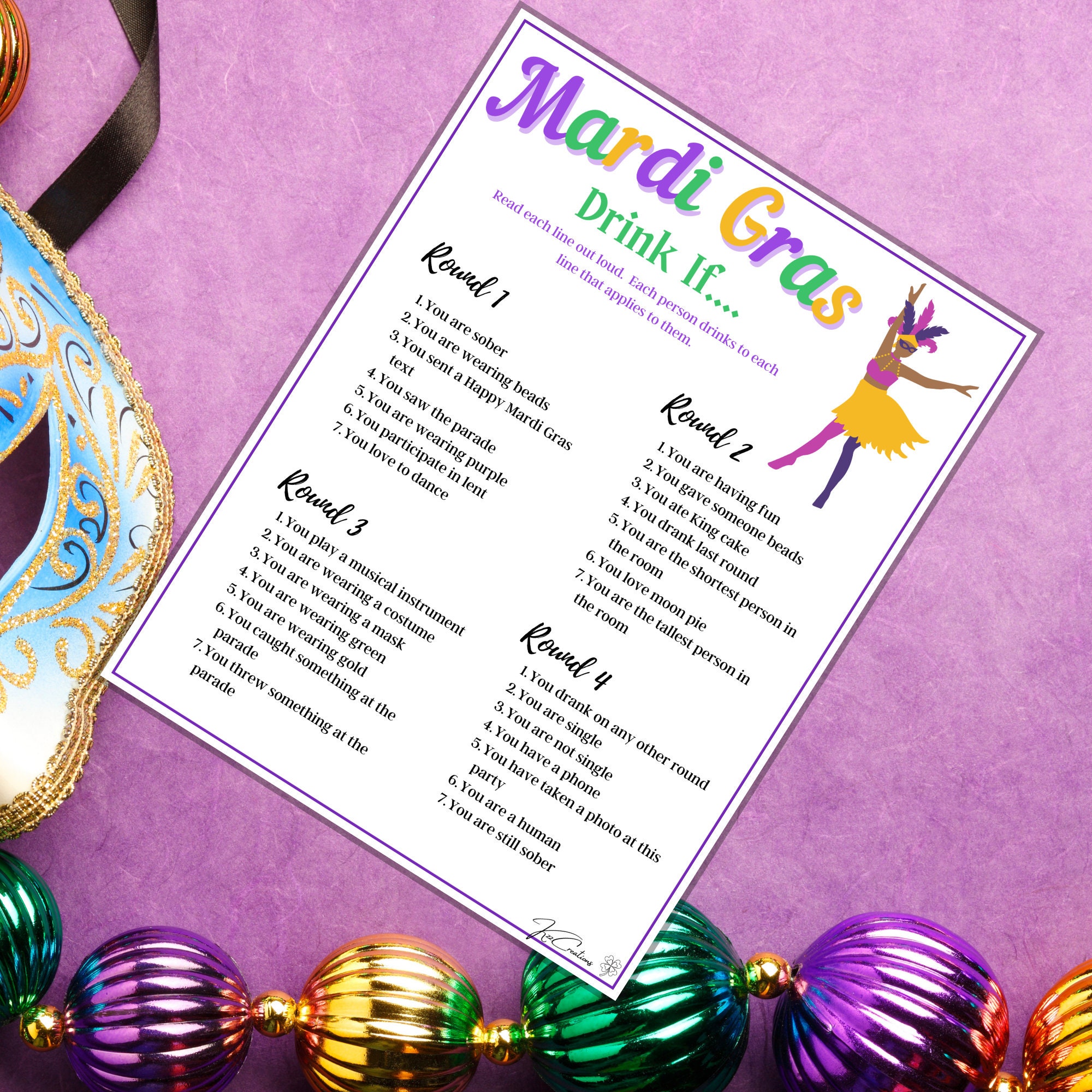 Mardi Gras Drink If Game Adult Game Mardi Gras Activity for - Etsy