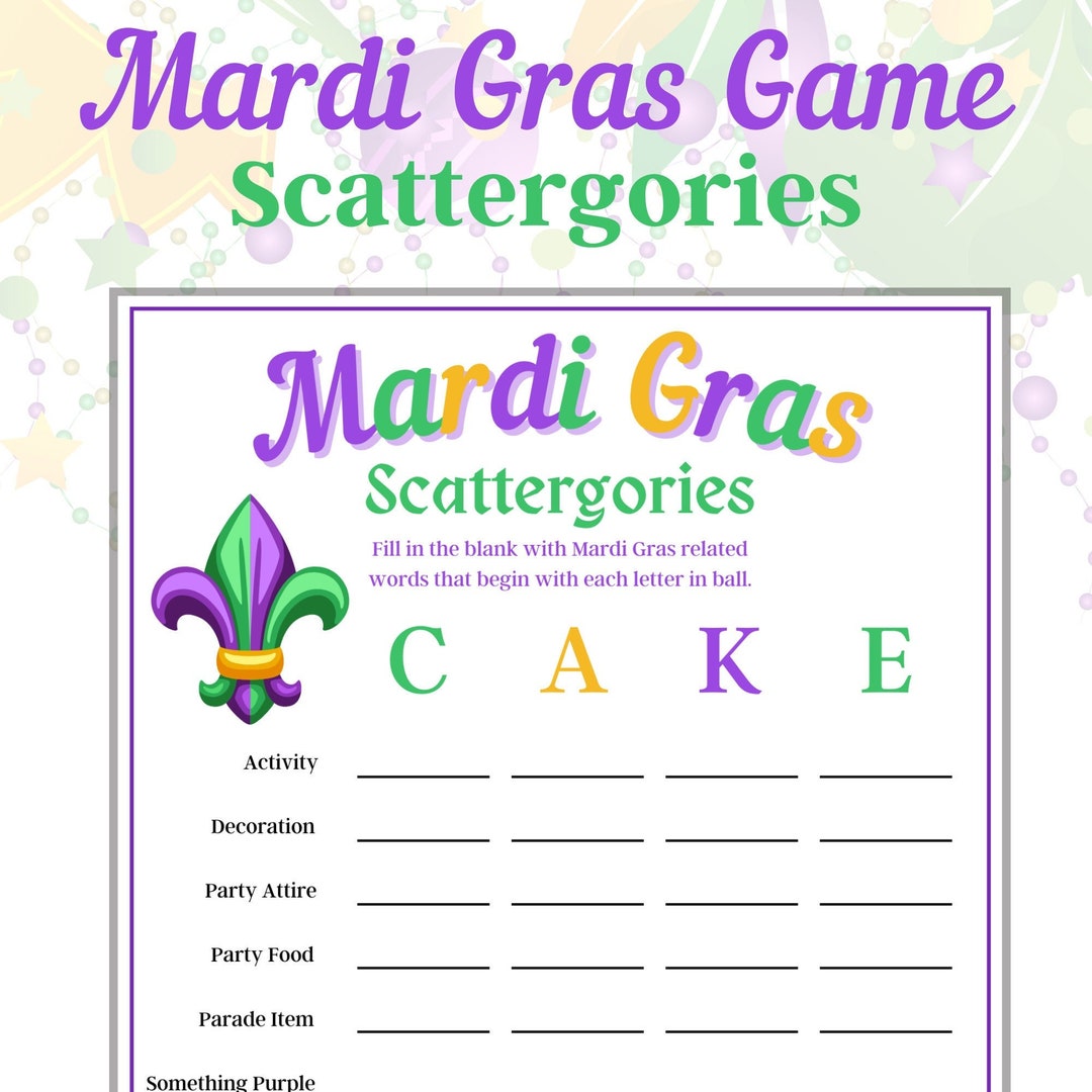 Mardi Gras Scattergories Game, Family Game, Mardi Gras Activity, Adult ...