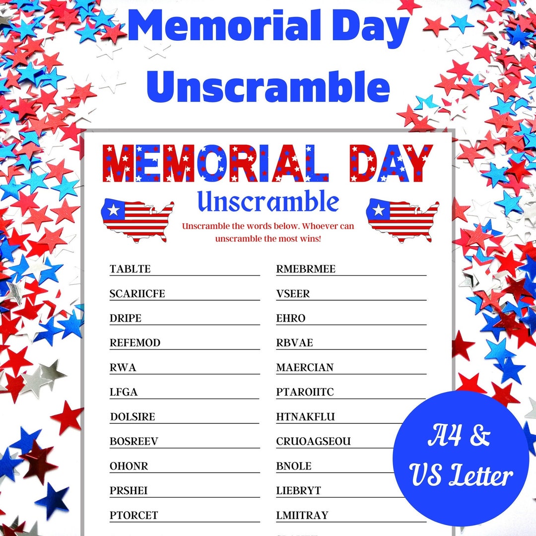 Memorial Day Unscramble Game, Printable Family Game, Game for Kids ...
