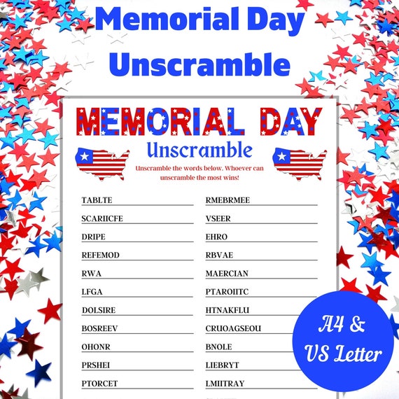 Memorial Day Unscramble Game Printable Family Game Game for - Etsy