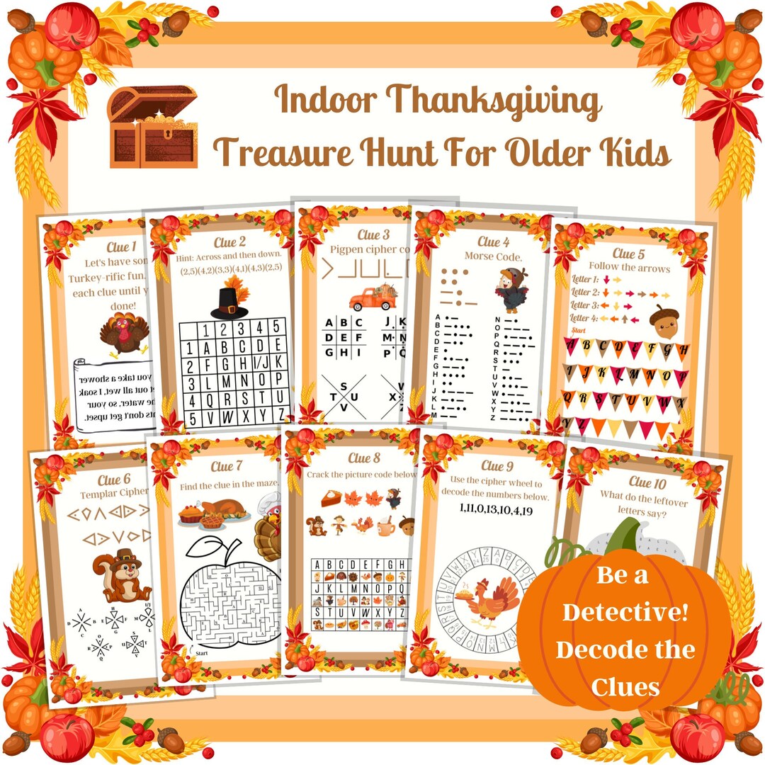 Thanksgiving Scavenger Hunt, Indoor Treasure Hunt, Game for Older Kids ...
