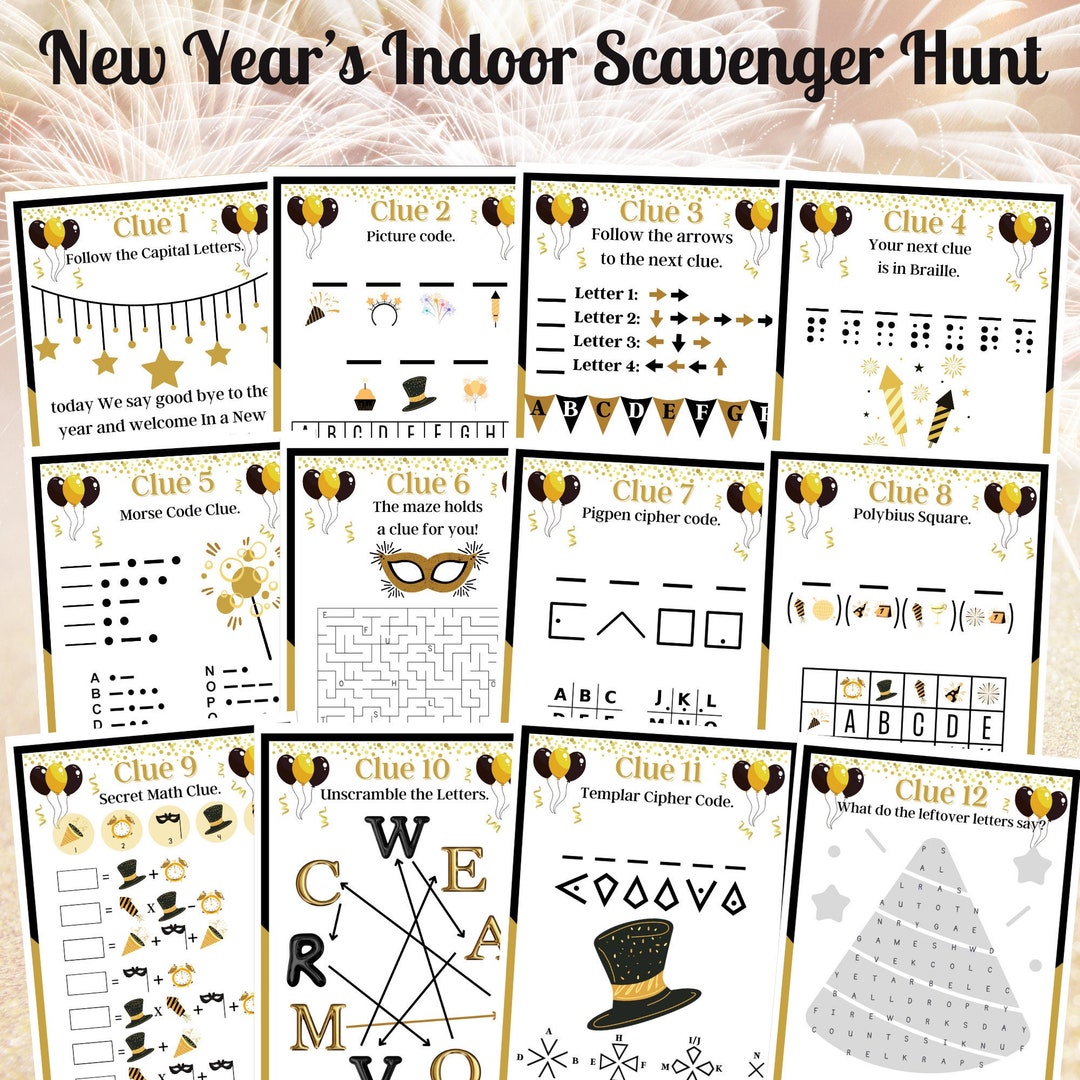 New Year's Scavenger Hunt, Indoor Treasure Hunt, Game for Older Kids ...