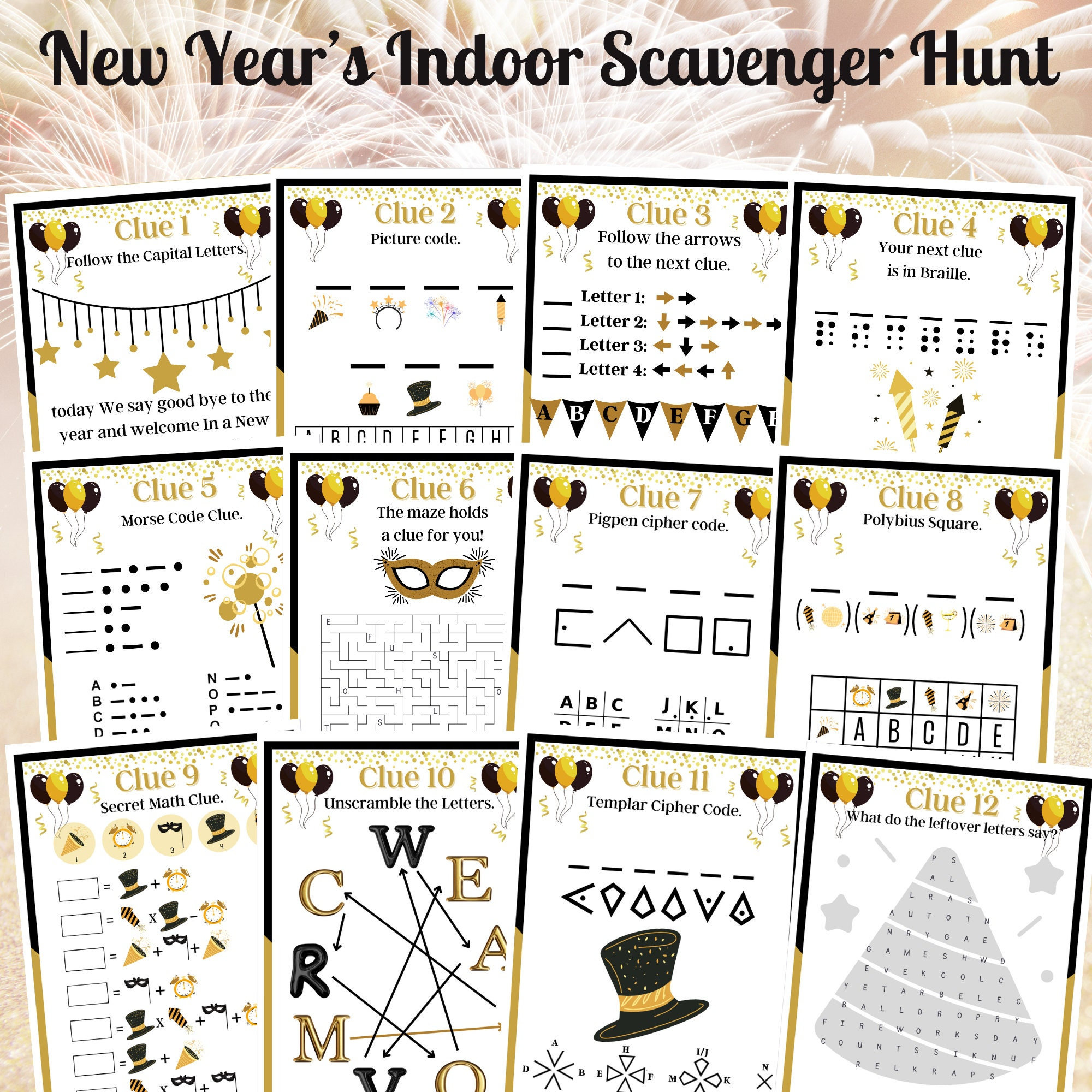 New Year's Scavenger Hunt, Indoor Treasure Hunt (printable, Instant ...