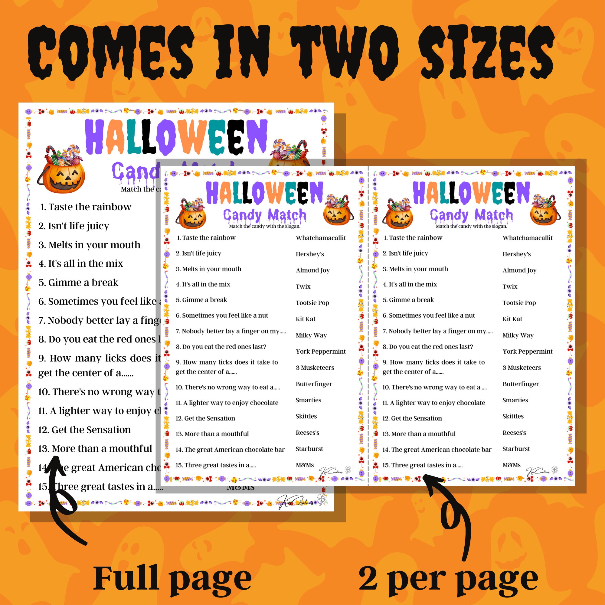 Halloween Candy Match Game Game for Kids Game for Adults - Etsy