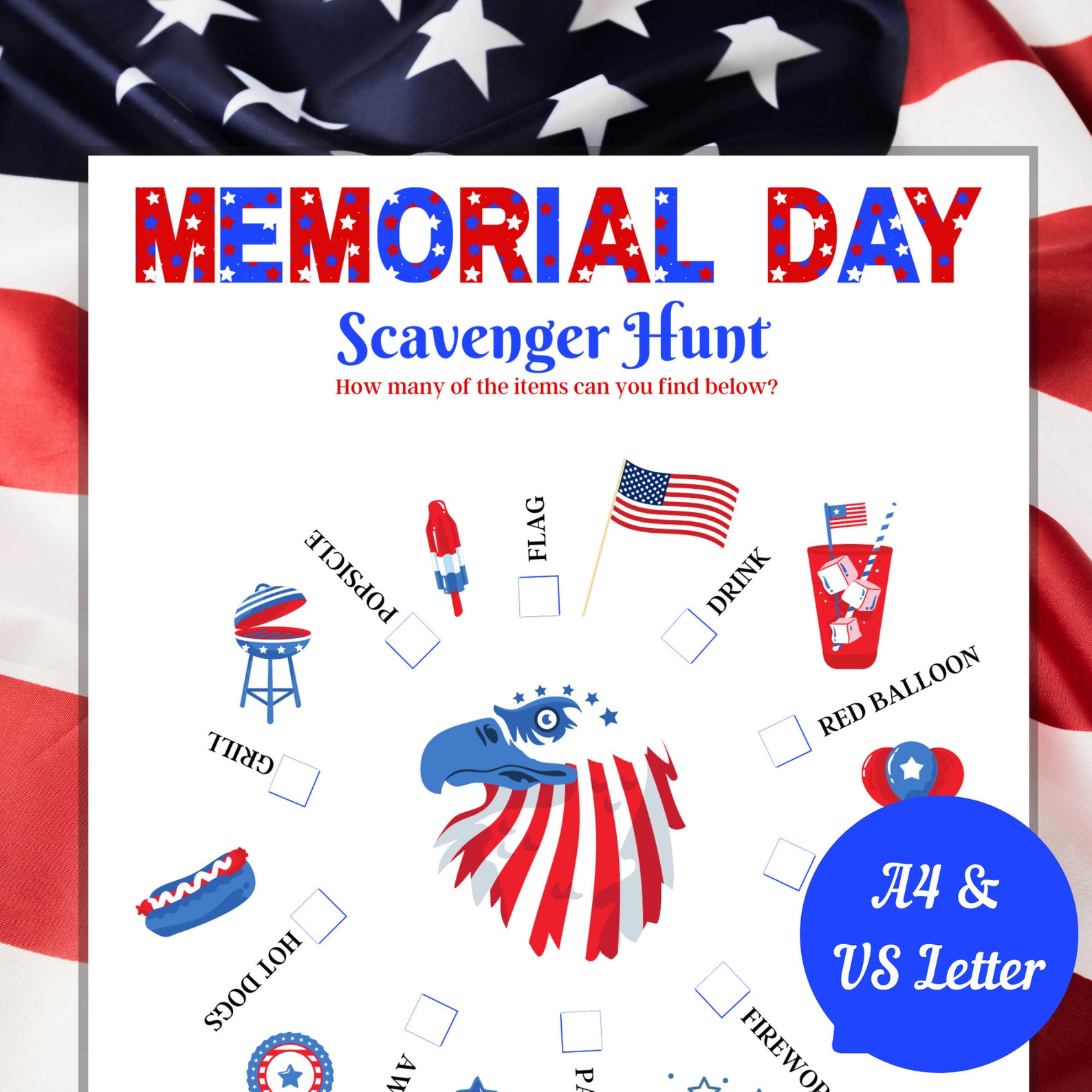 Memorial Day Scavenger Hunt Printable Family Game Game for - Etsy