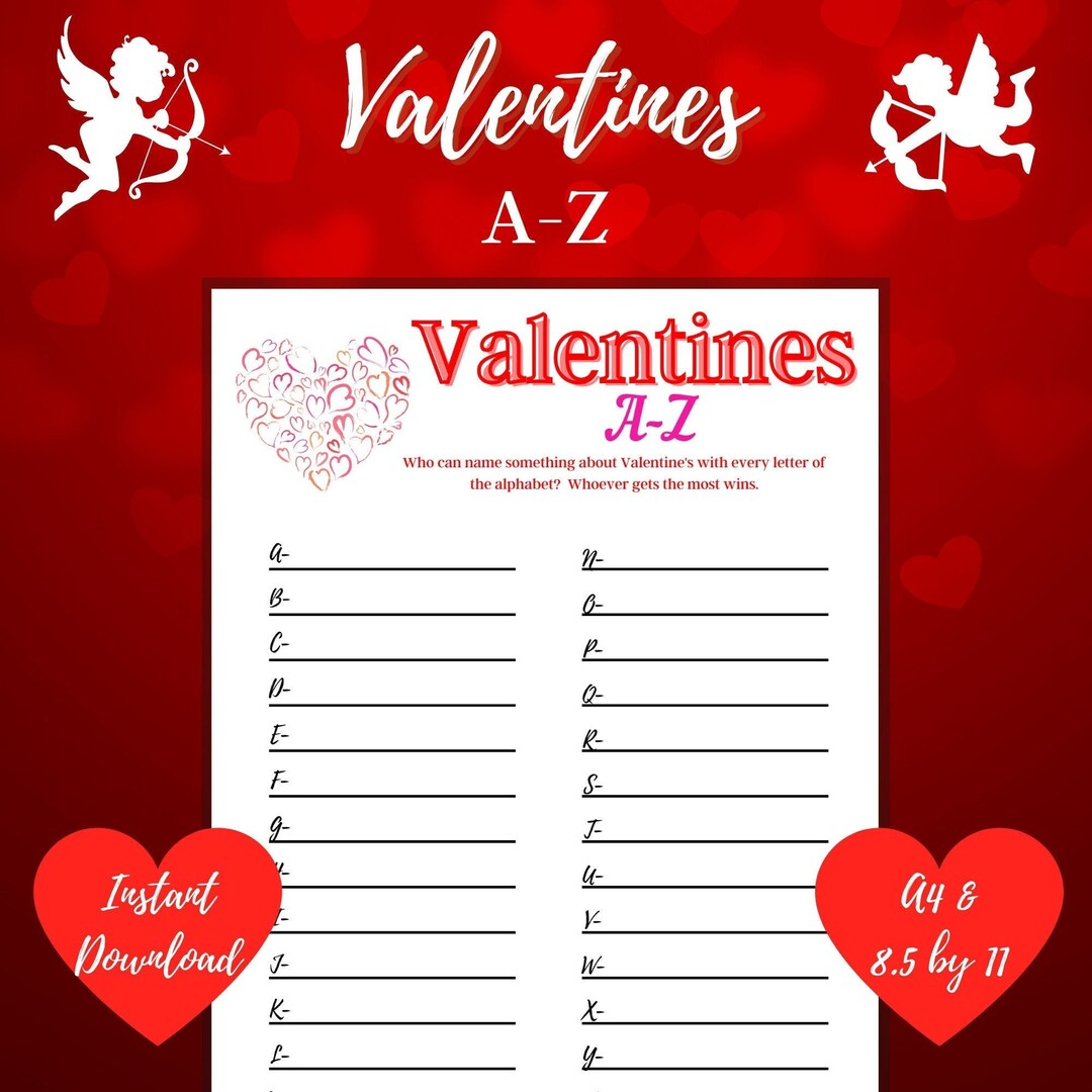Valentine's Day Game A-Z Printable Family Game Virtual - Etsy
