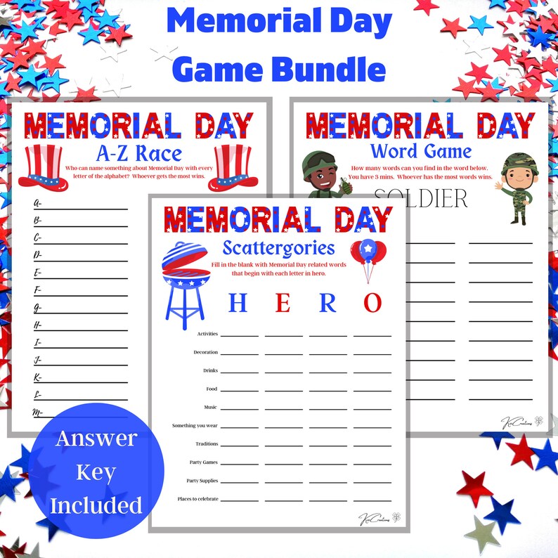 Memorial Day Game Bundle Printable Family Games Virtual - Etsy