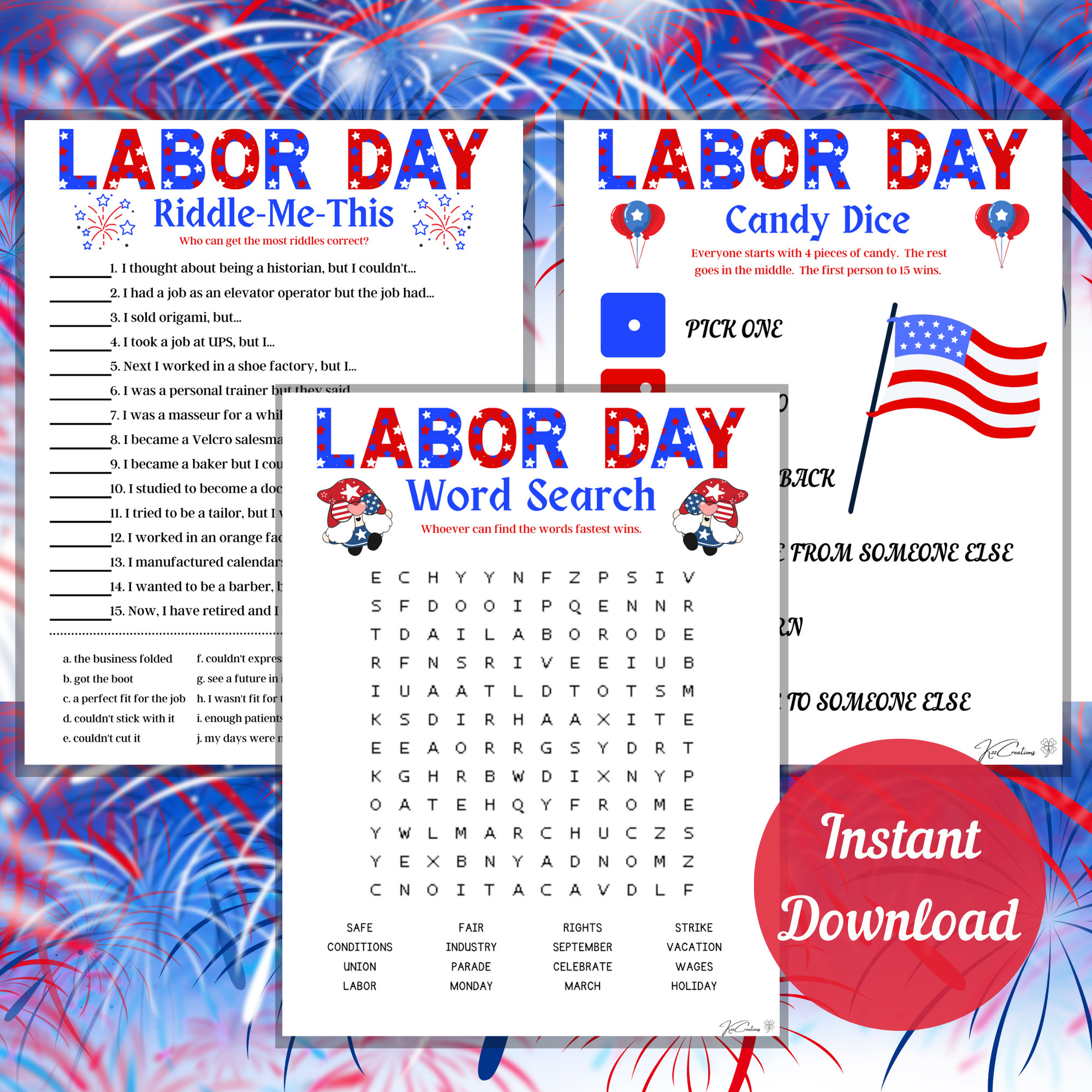 Labor Day Game Bundle, Printable Family Games (PDF) - Etsy