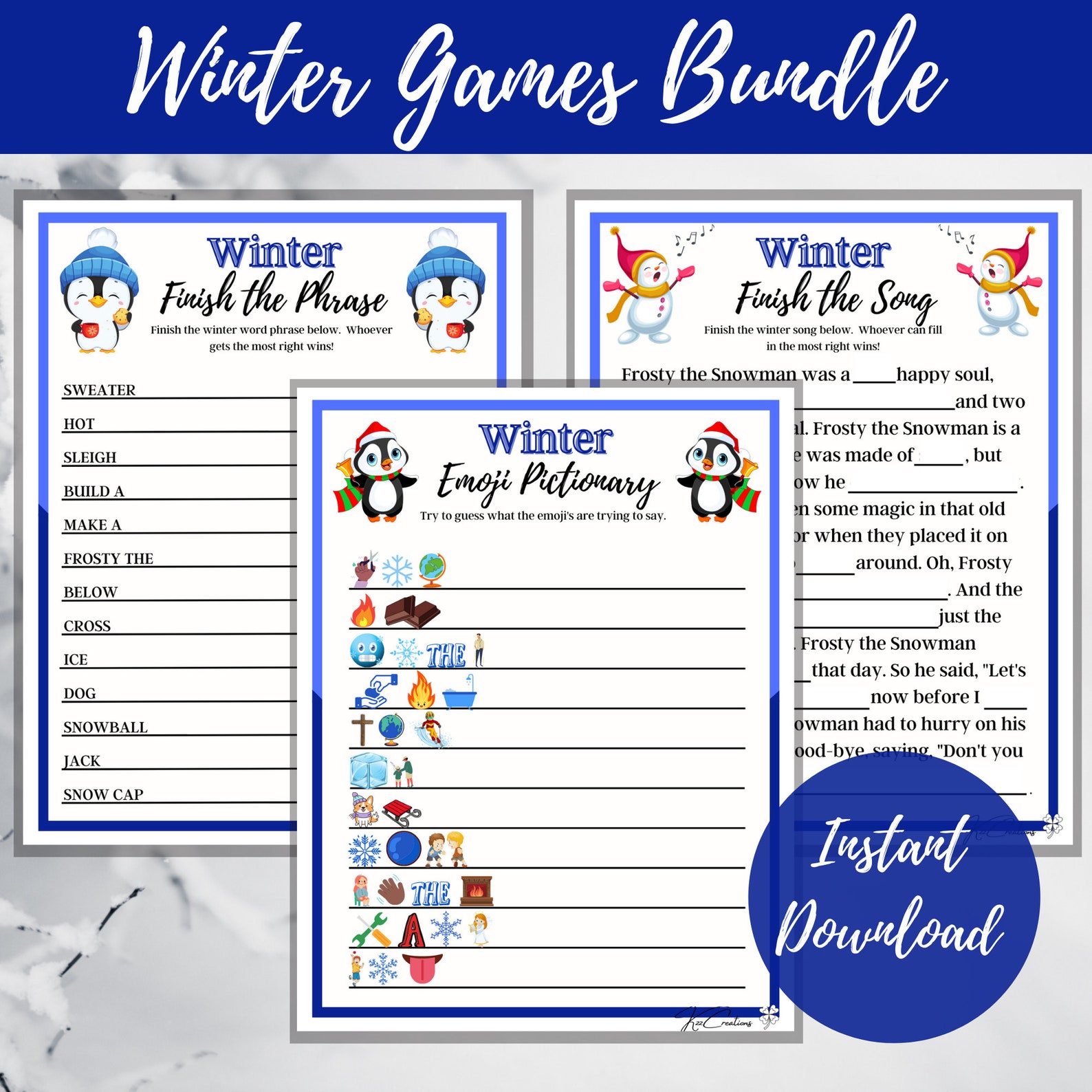 Winter Games Bundle Printable Family Games Fun for the Whole | Etsy