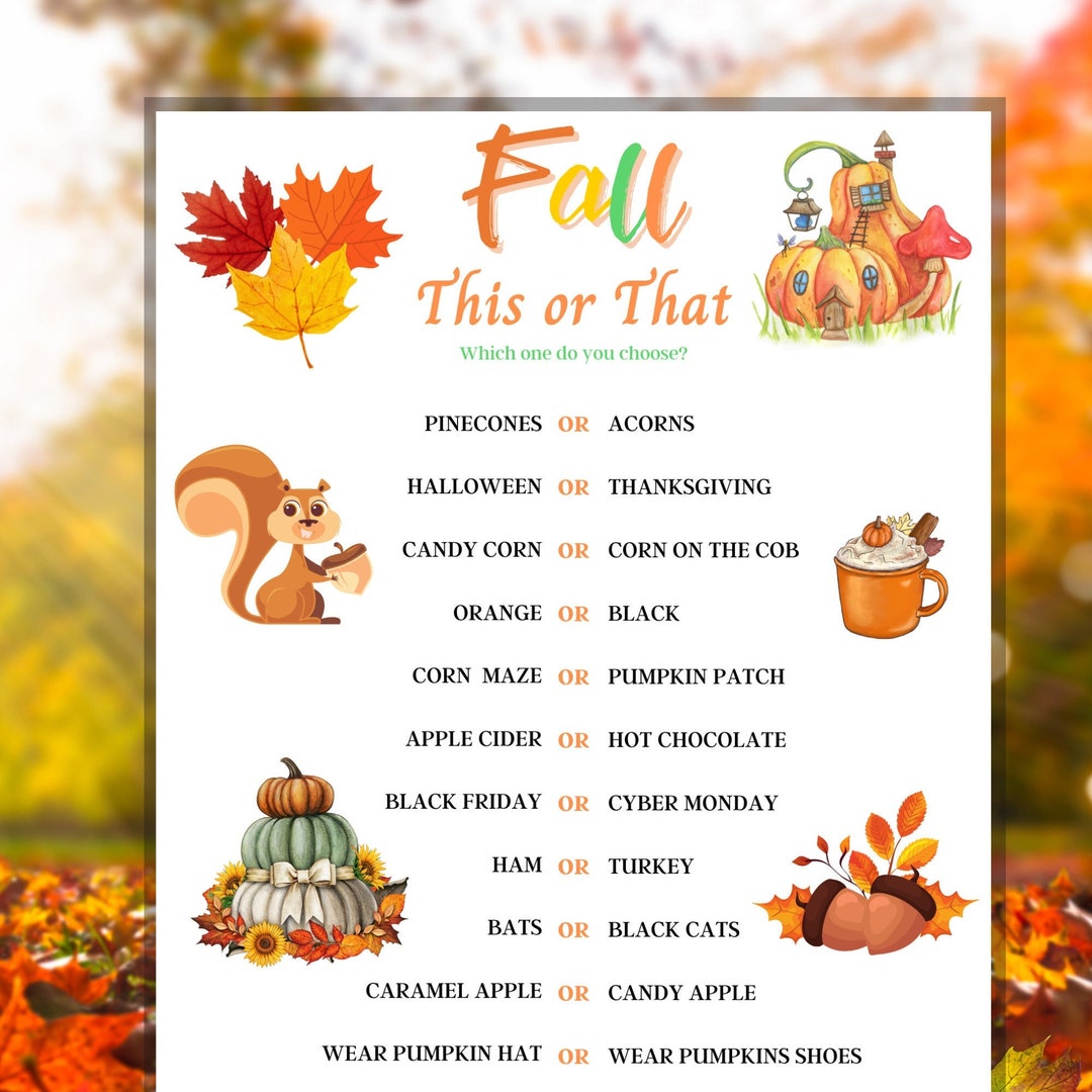 Fall This or That Game, Printable Autumn Game, Fall Riddles, Fall ...