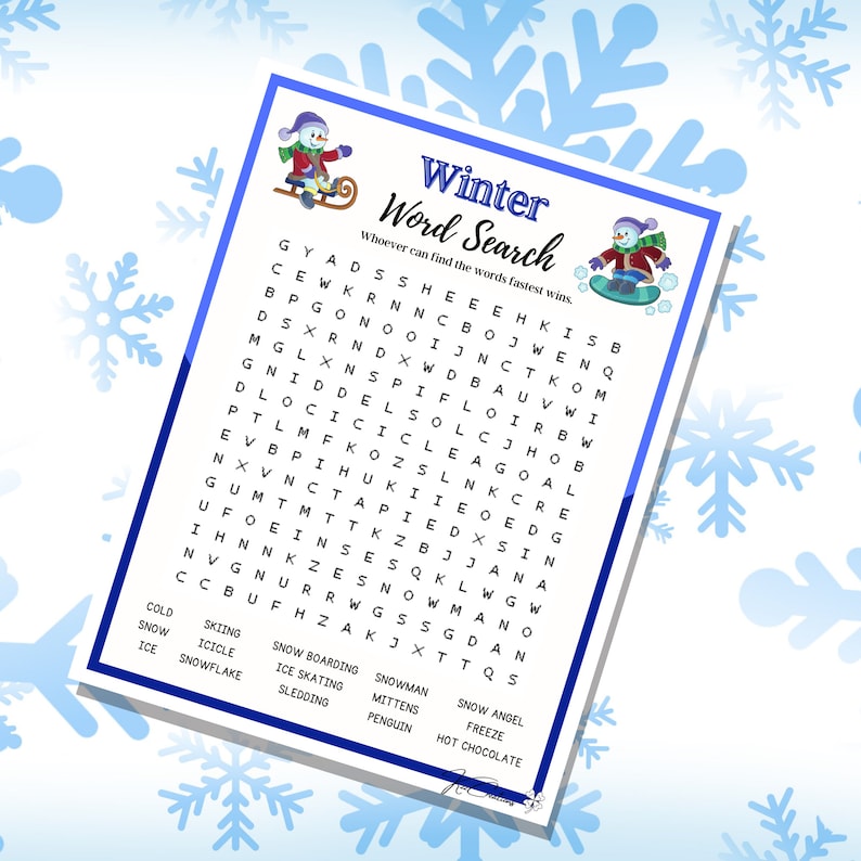 Winter Word Search Activity for Kids Winter Game Kids Game - Etsy