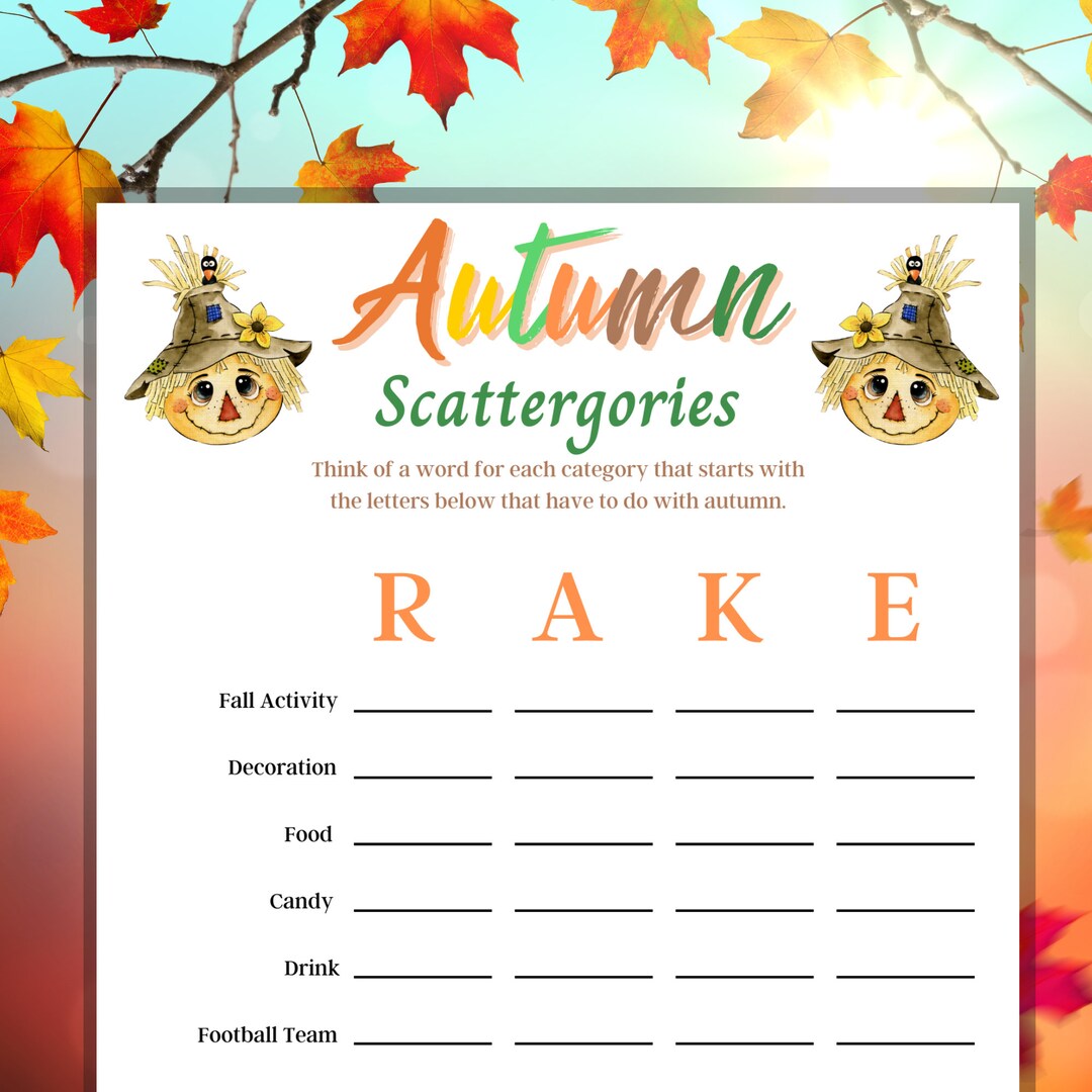 Autumn Scattergories Game, Printable Fall Game, Autumn Activity for ...