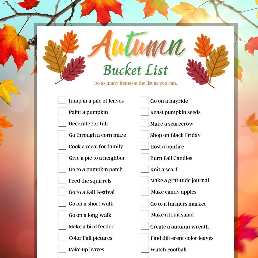 Autumn Bucket List, Printable Fall Game, Fall Time Activity for Adults ...
