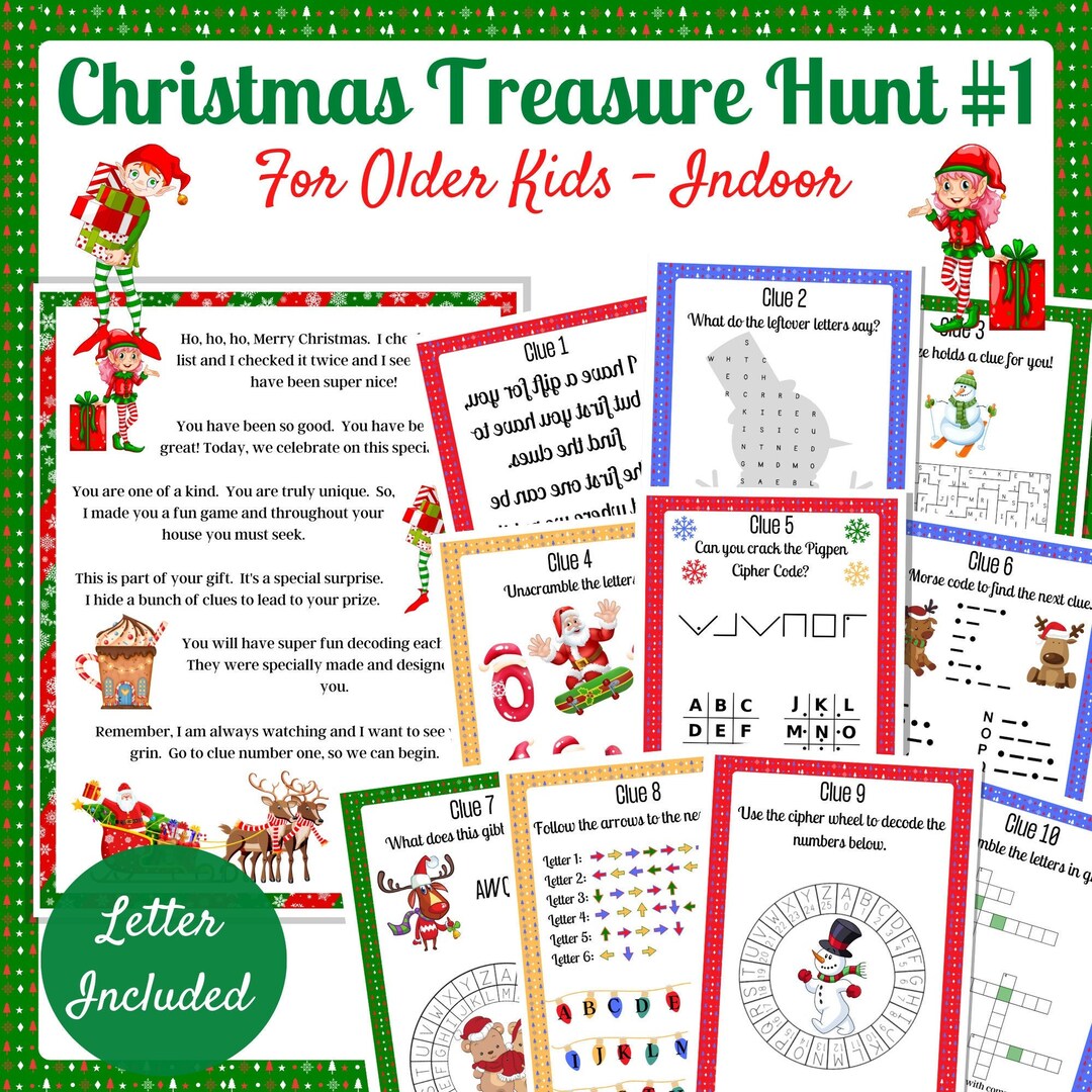 Christmas Treasure Hunt, Crack the Code Game for Teenagers (instant ...