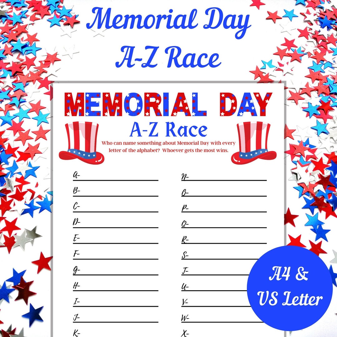 Memorial Day A-Z Game, Printable Family Game, Virtual Party Game, Game ...