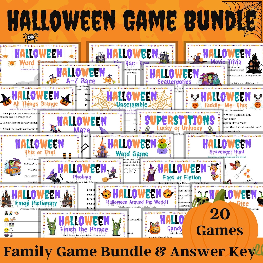 Halloween Game Bundle, 20 Printable Family Games, Games for Kids, Games ...