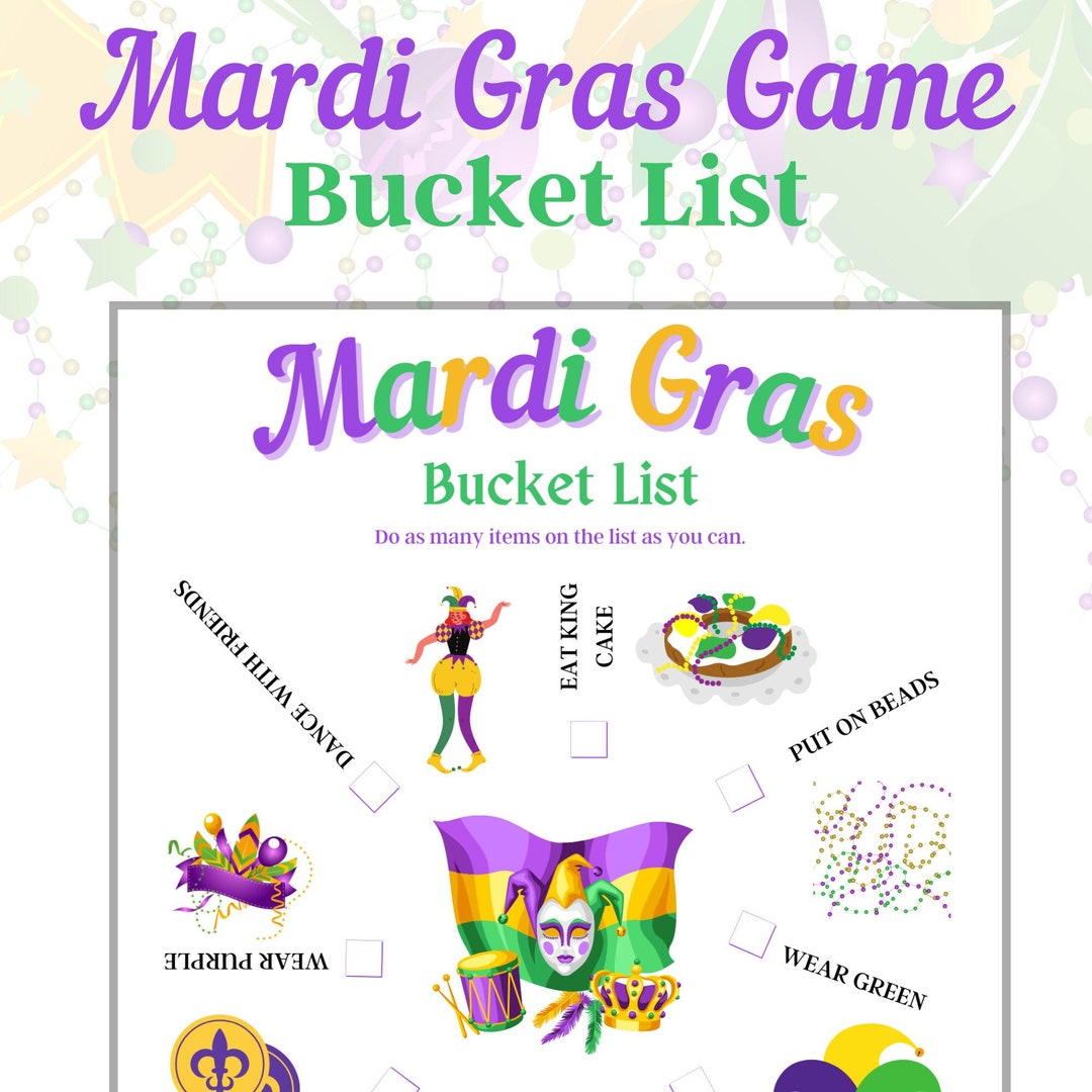 Mardi Gras Bucket List, Family Game, Mardi Gras Activity for Kids ...
