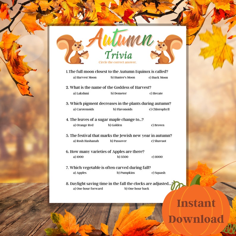 Autumn Trivia Game Printable Activity for Adults and Kids - Etsy