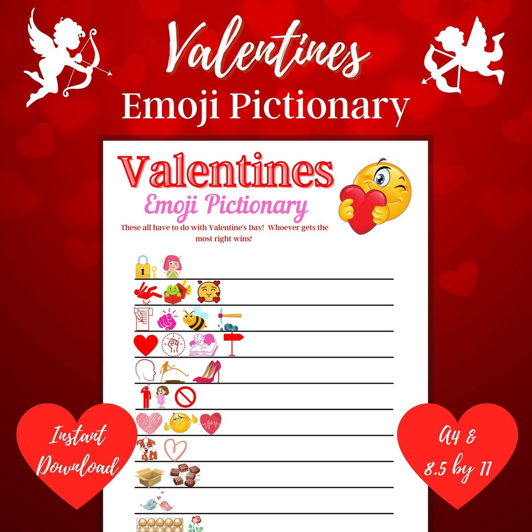 Valentine's Day Game Emoji Pictionary, Printable Family Game, Virtual ...