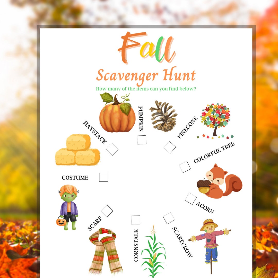 Fall Scavenger Hunt, Printable Autumn Game, Fall Activity for Adults ...