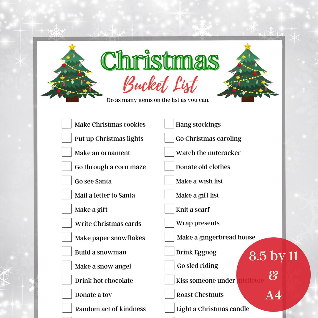 Christmas Bucket List, Printable Christmas Game, Christmas Activity for ...