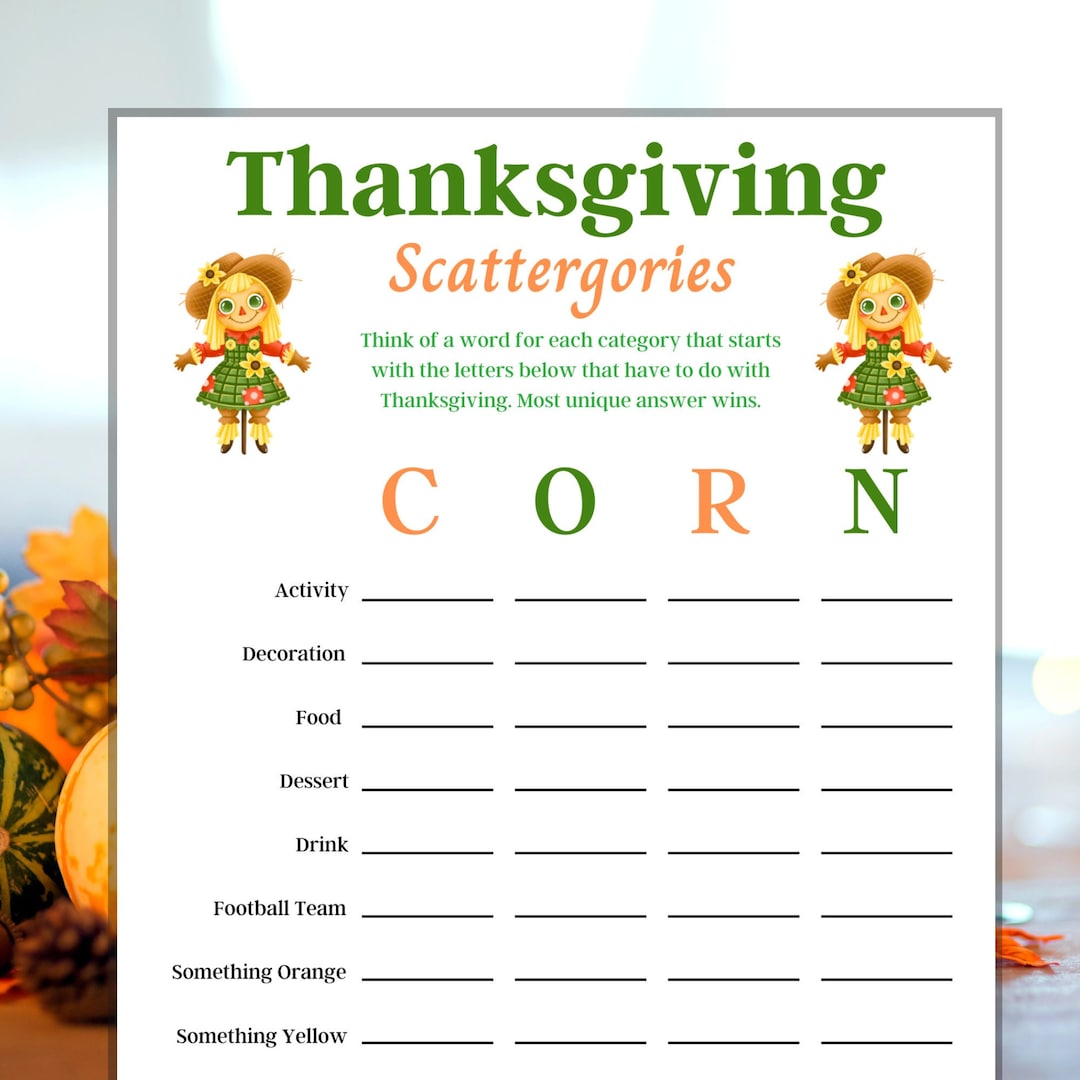 Thanksgiving Scattergories, Printable Game, Thanksgiving Activity for ...