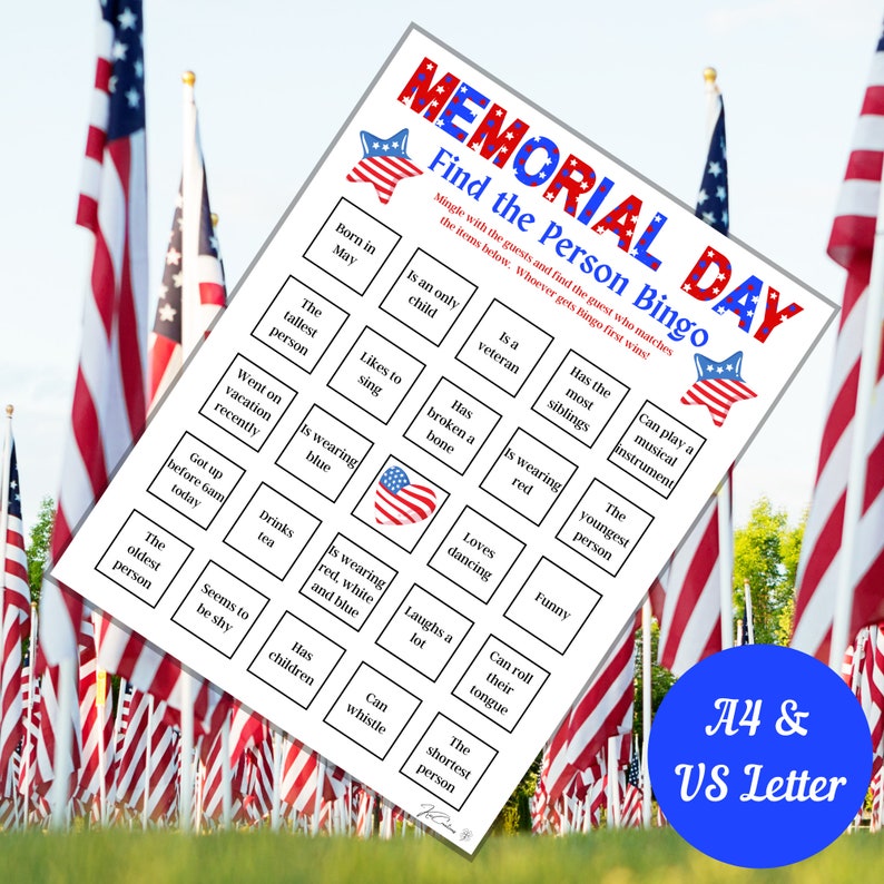 Memorial Day Find the Person Bingo Game Printable Family - Etsy