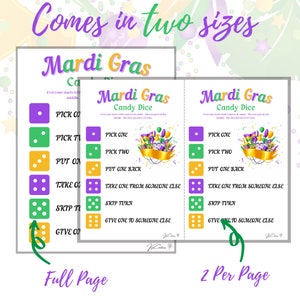 Mardi Gras Candy Dice Game, Family Game, Mardi Gras Activity for Kids ...