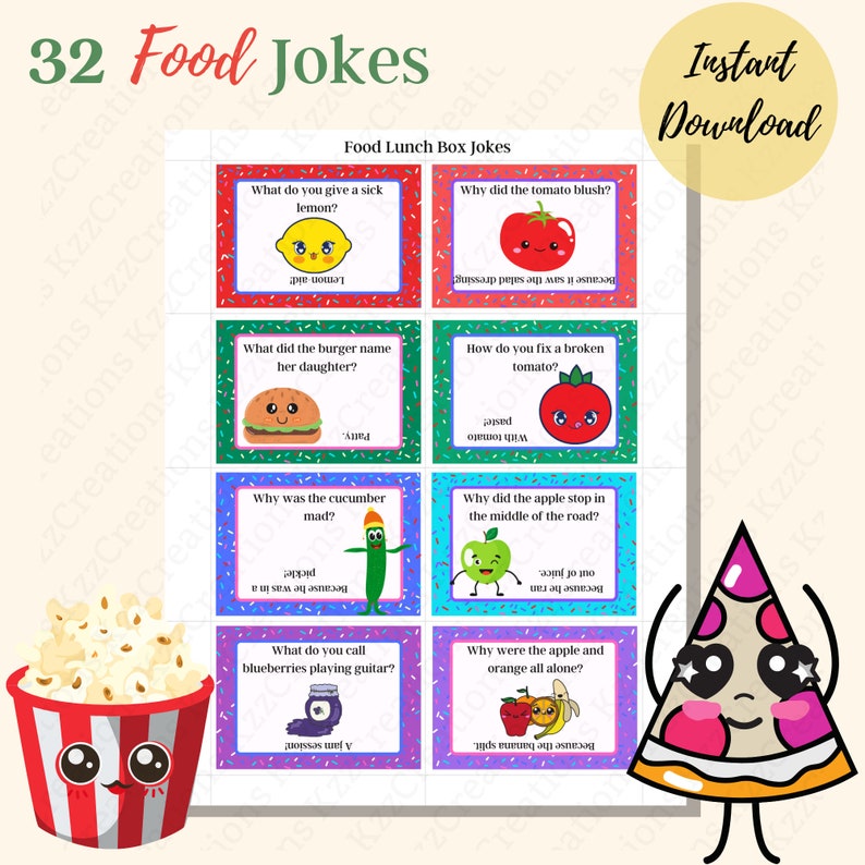 Food Lunch Box Jokes Notes for Kids Food Riddles Joke of - Etsy