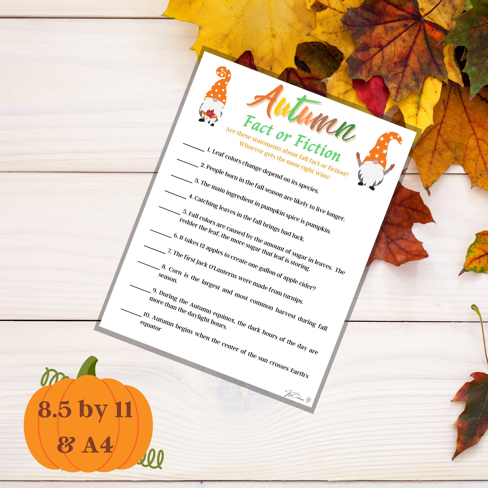 Autumn Fact or Fiction Game Printable Fall Game Autumn - Etsy