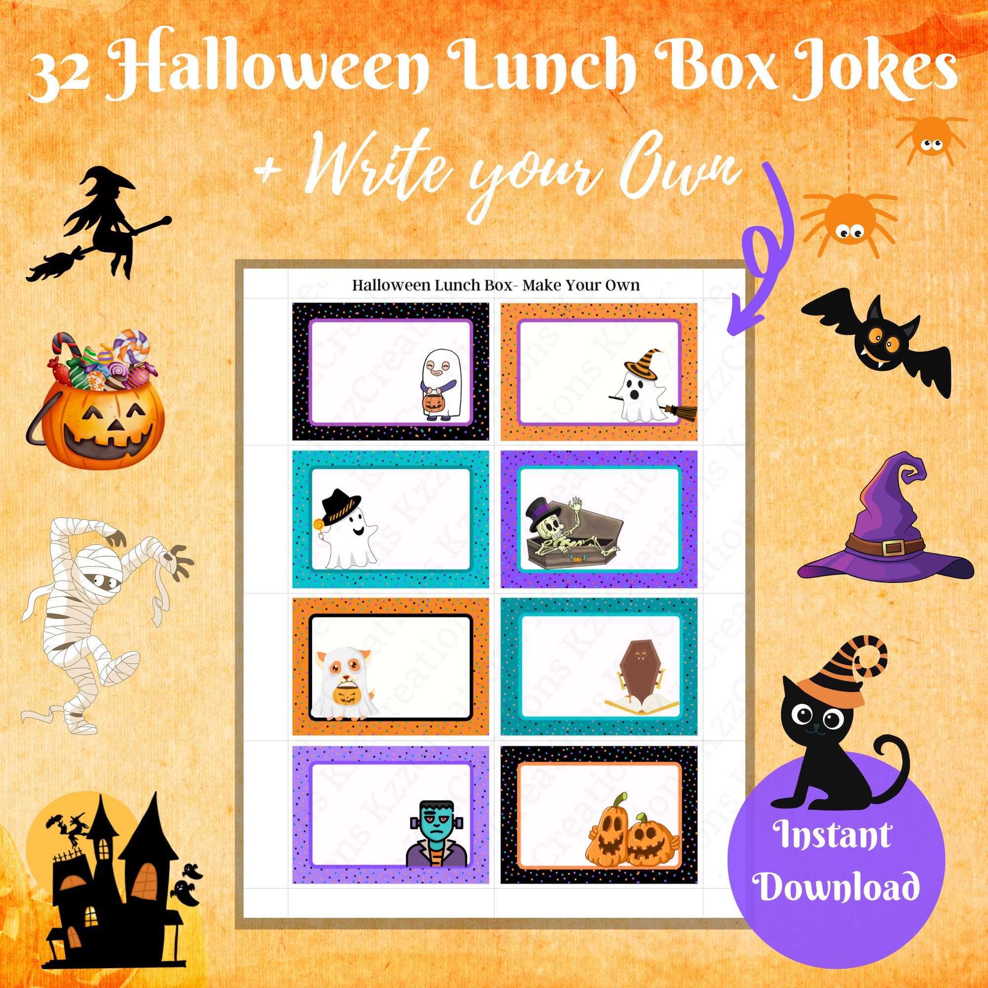 Halloween Lunch Box Jokes Notes for Kids Riddles for - Etsy