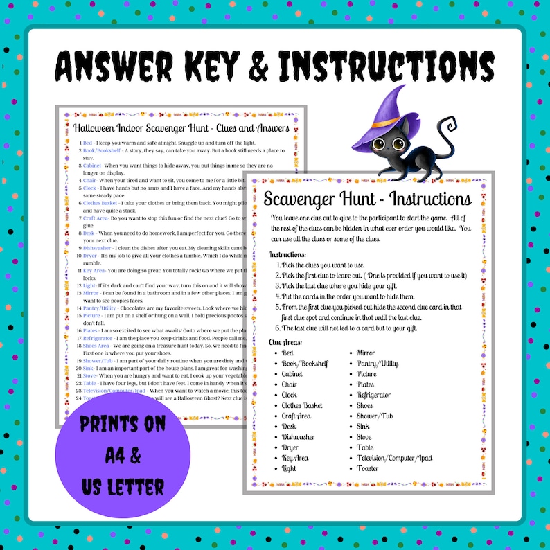 Halloween Treasure Hunt, 24 Riddle Clues, Indoor Scavenger Game (PDF ...