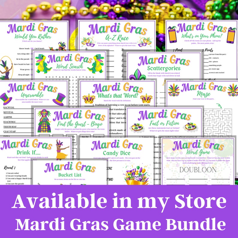 Mardi Gras Find the Guest Bingo Family Game Mardi Gras - Etsy