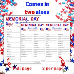 Memorial Day Unscramble Game Printable Family Game Game for - Etsy