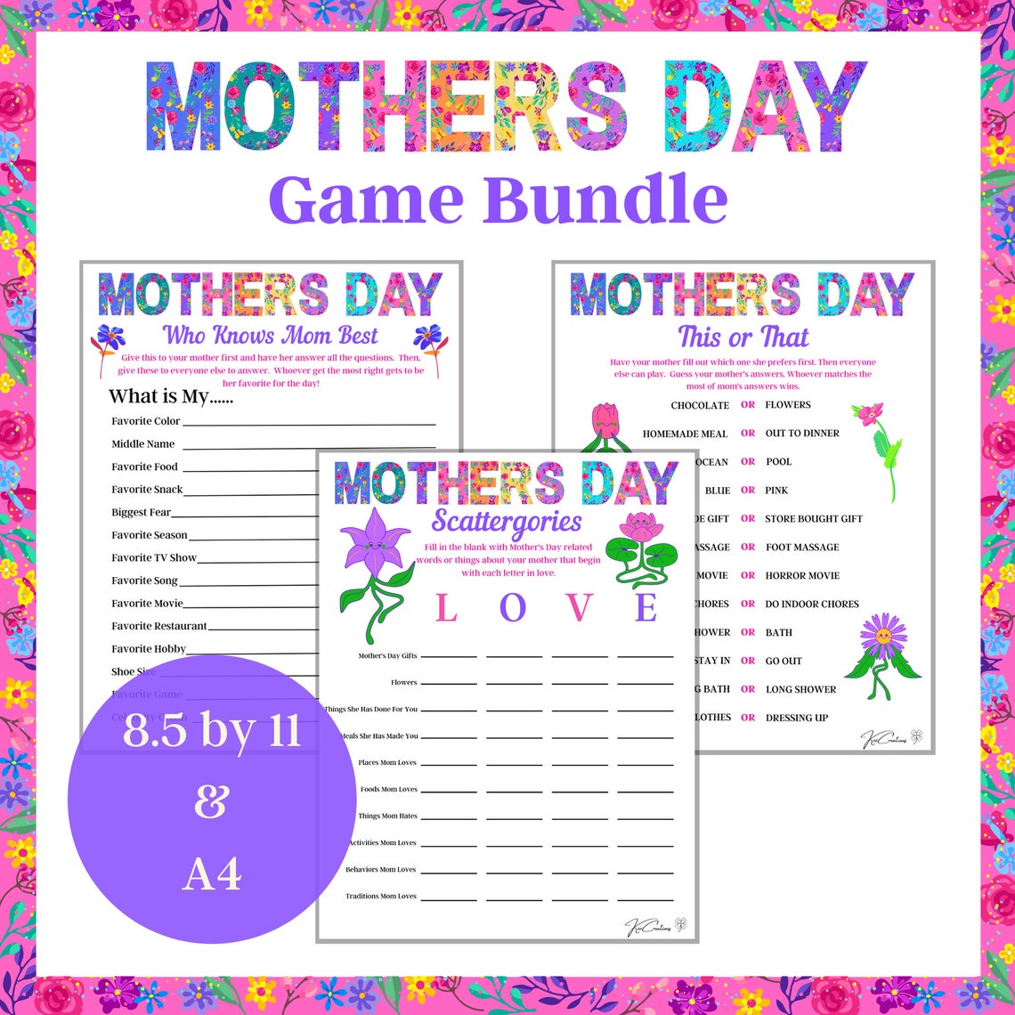 Mother's Day Games Printable Family Games 12 Game - Etsy