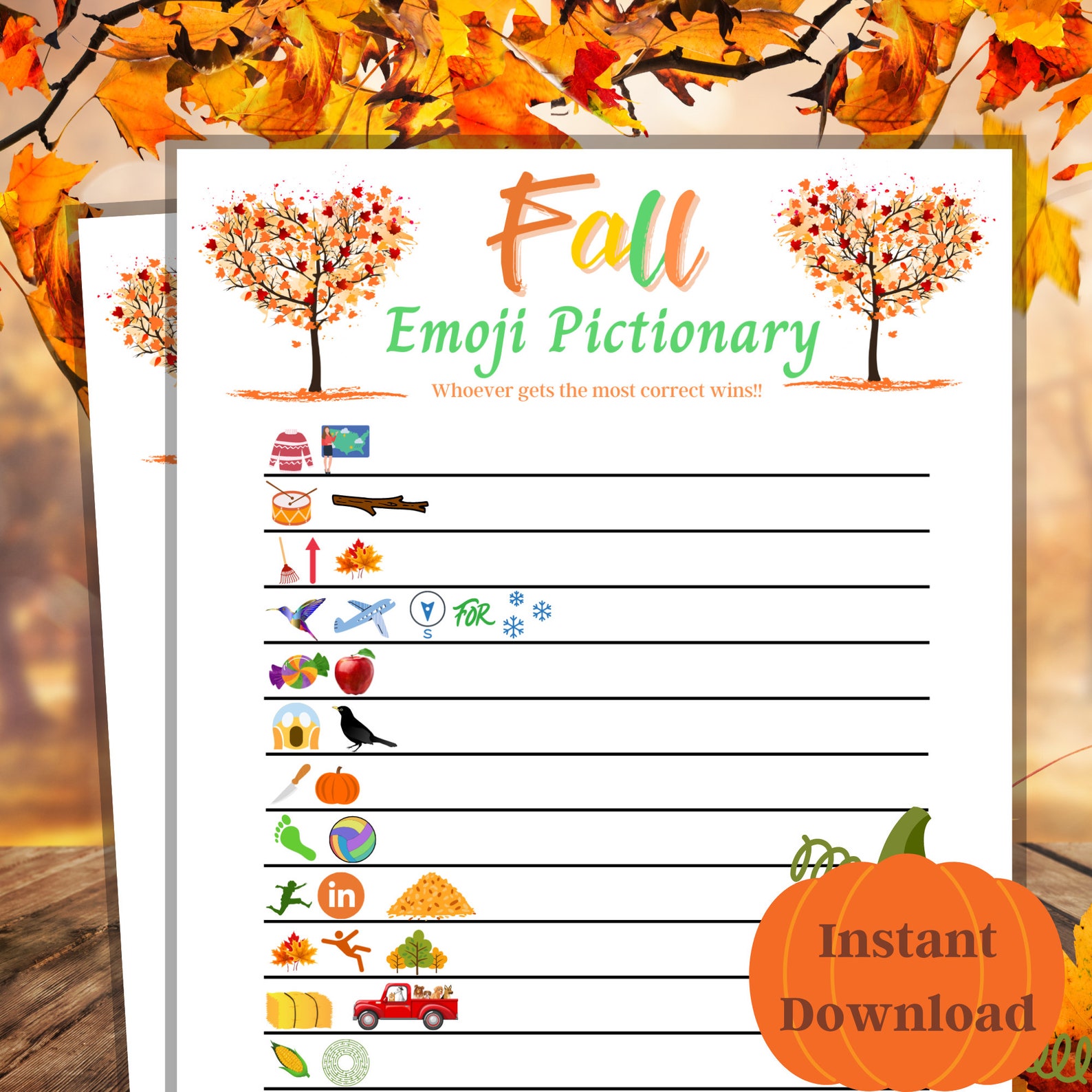 Fall Emoji Pictionary Printable Autumn Game Fall Activity - Etsy Canada